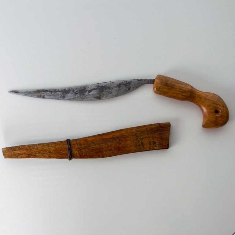 Antique Primitive Thai Knife Curved Blade Ancient Sword with Sheath ...