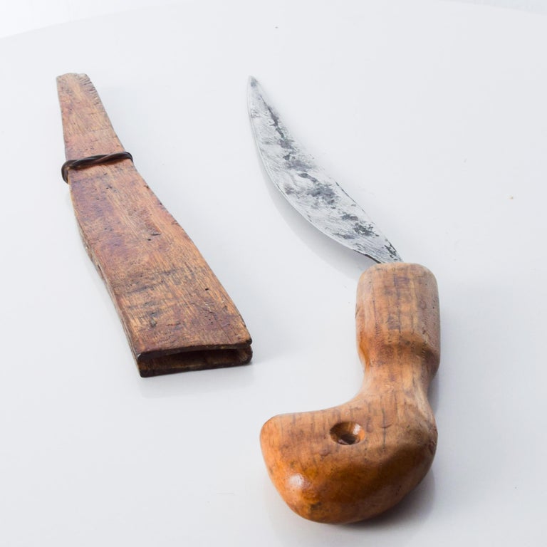 Antique Primitive Thai Knife Curved Blade Ancient Sword with Sheath ...