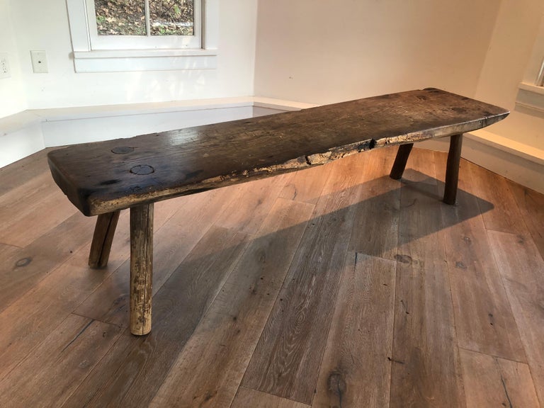 Antique Primitive Wood Bench For Sale at 1stDibs
