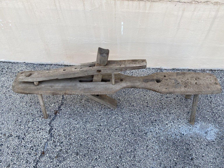 Antique Primitive Wooden Carpenters Shaving Shave Horse Long Work Bench ...