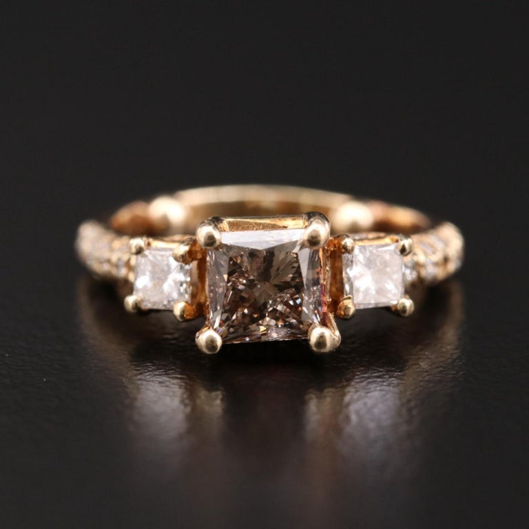 Customizable Antique Princess Cut Champagne Diamonds Engagement Ring ...