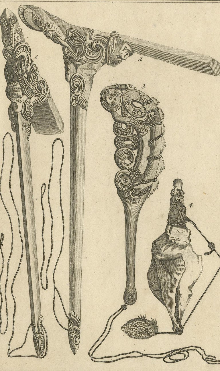 Antique Print Depicting Weapons of the New Zealand Inhabitants by Cook ...