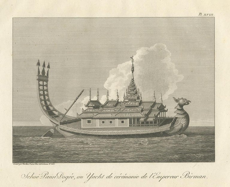 Antique Print of a Ceremonial Yacht of the Burmese Emperor by Symes ...