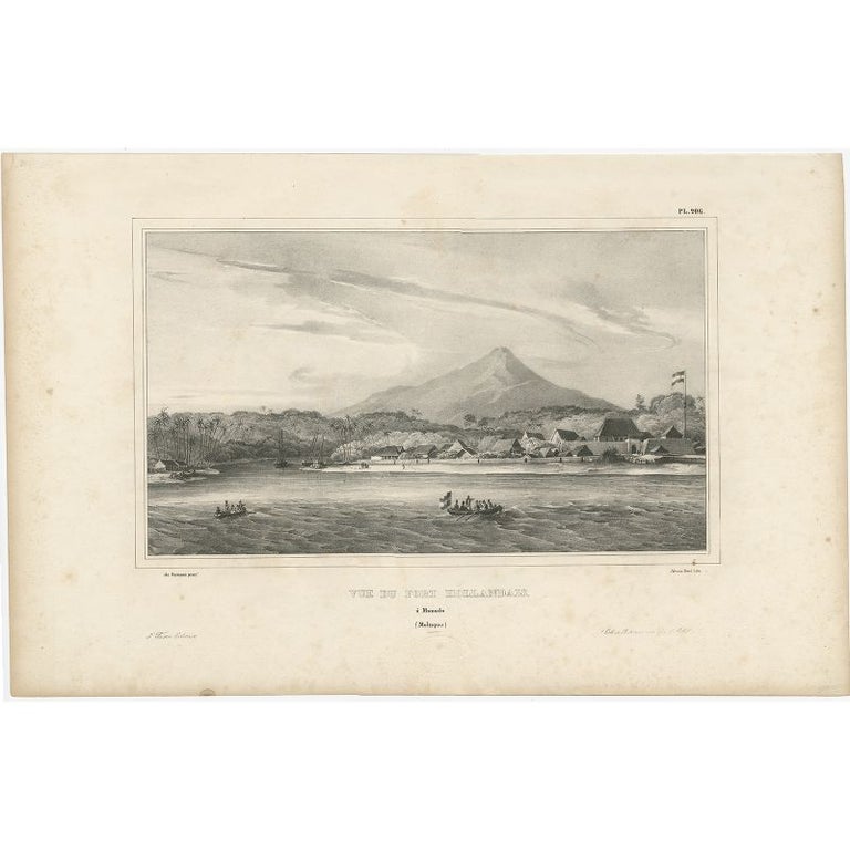 Antique Print of a Dutch Fortress in Manado Bay, Sulawesi, Indonesia ...
