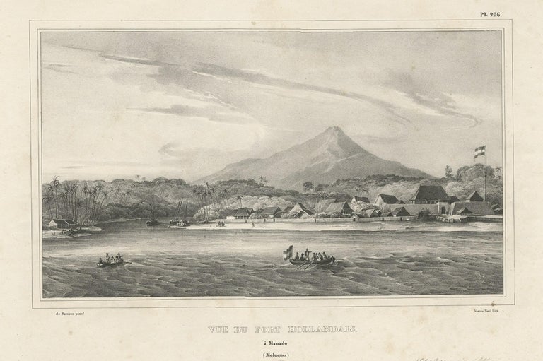 Antique Print of a Dutch Fortress in Manado Bay, Sulawesi, Indonesia ...