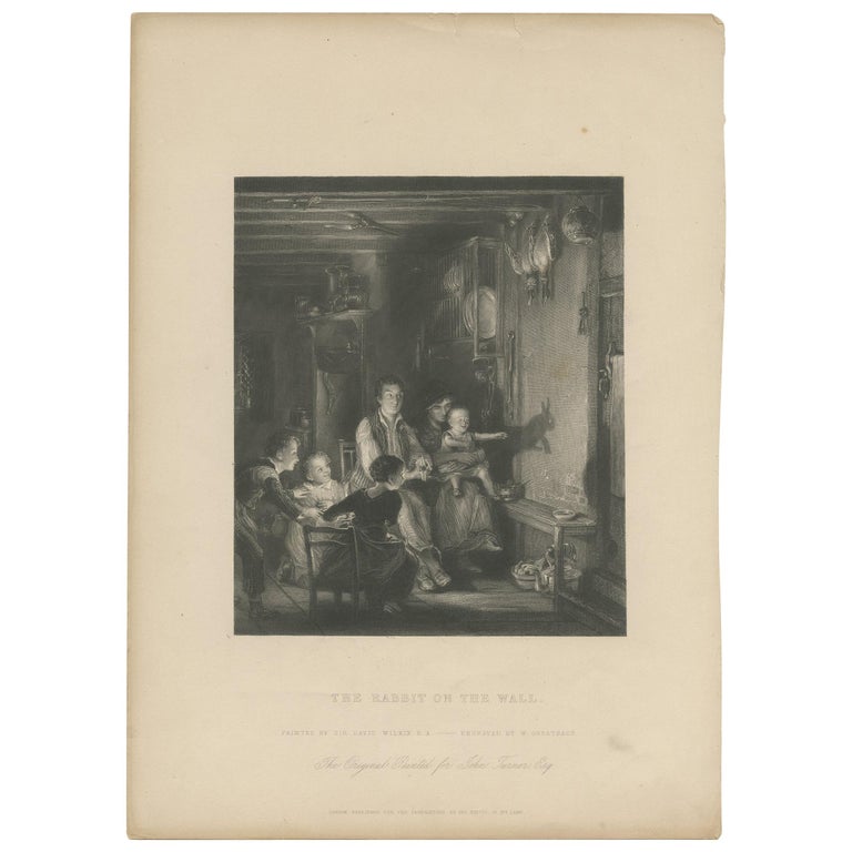 Antique Print of a Family and a Child Projecting a Rabbit on the Wall ...