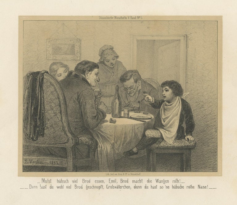 Antique Print of a German Family Having Dinner, C.1860 For Sale at 1stDibs