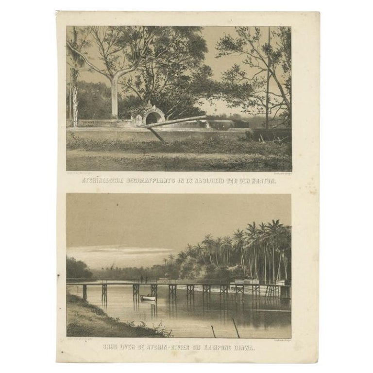 Antique Print of a Graveyard in Aceh and Djawa River in Sumatra ...