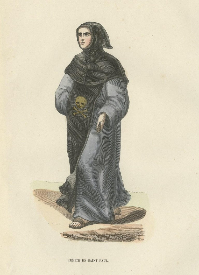 Antique Print of a Hermit of Saint Paul with a Skull on his Coat, 1845 For Sale at 1stDibs