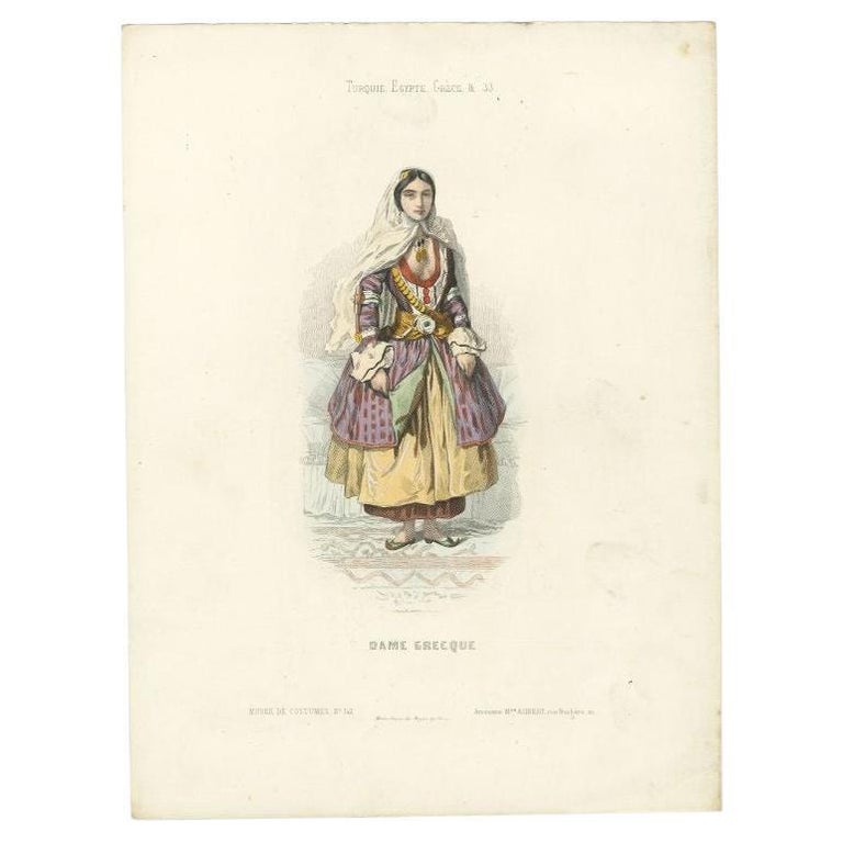 Antique Print of a Lady from Greece, 1850 For Sale at 1stDibs