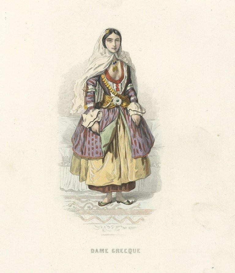 Antique Print of a Lady from Greece, 1850 For Sale at 1stDibs