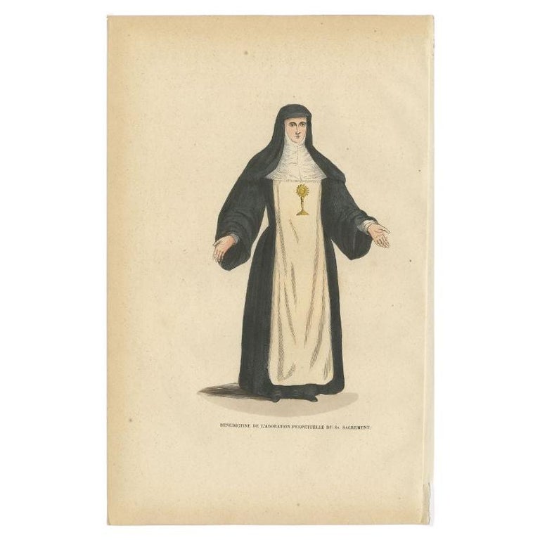 Antique Print of a Nun of the Benedictine Order, 1845 For Sale at 1stDibs