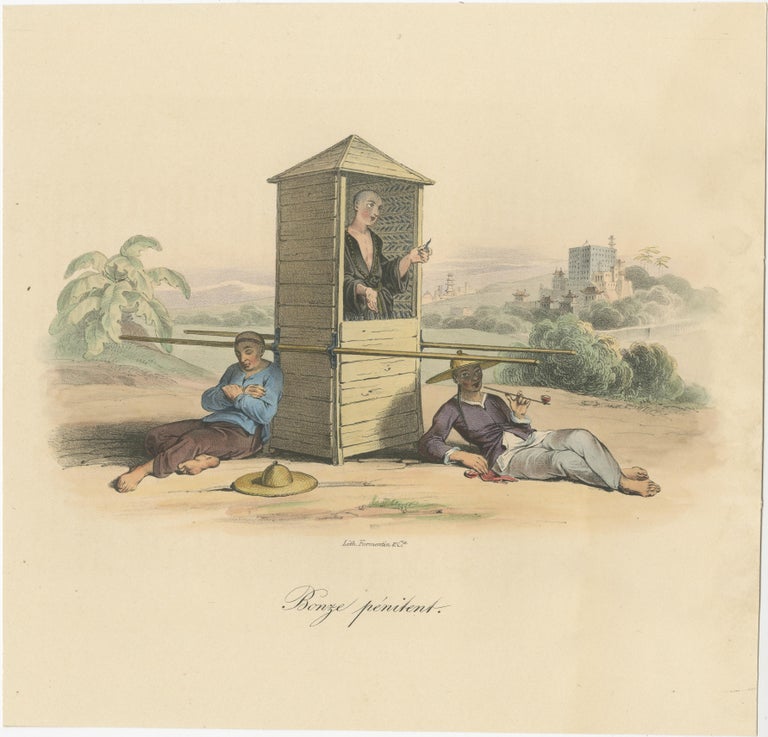 Antique Print of a Religious Man in a Sedan Chair, China For Sale at ...