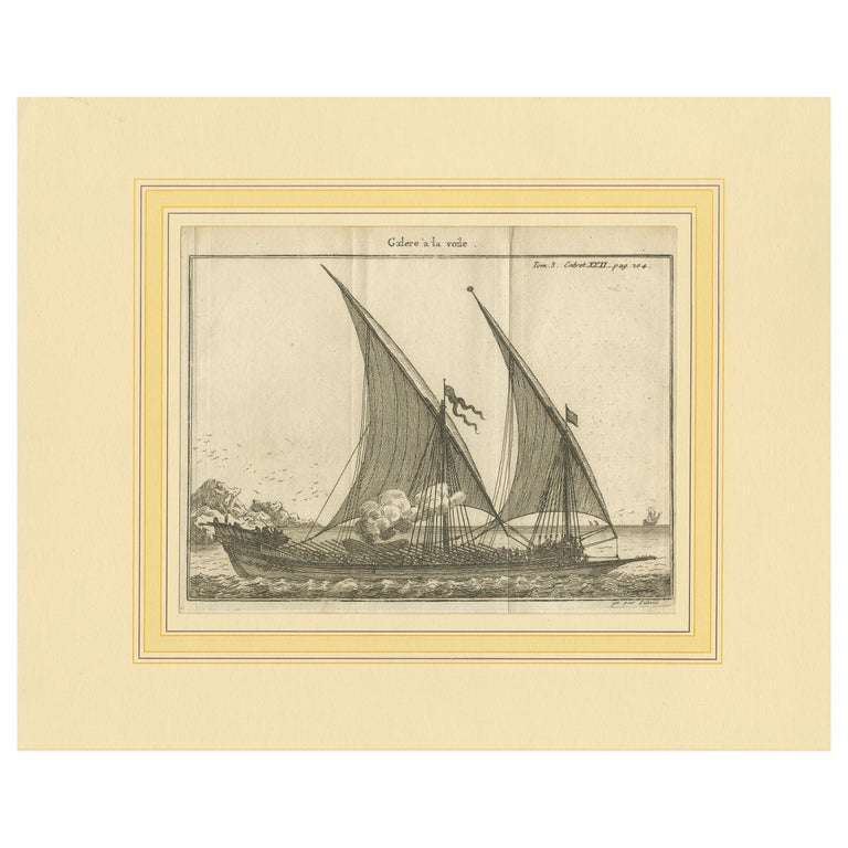 Antique Print of a Sailing Galley by Pluche '1735' For Sale at 1stDibs