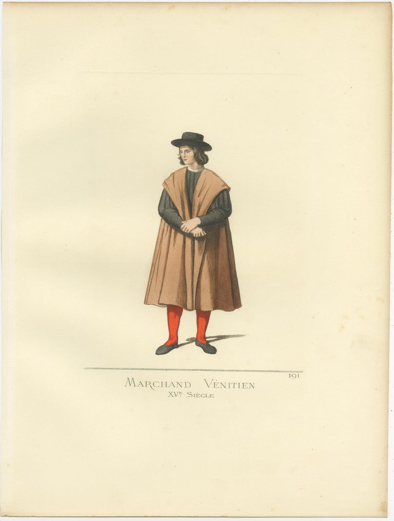 Antique Print of a Venetian Merchant, 15th century, by Bonnard, 1860 ...