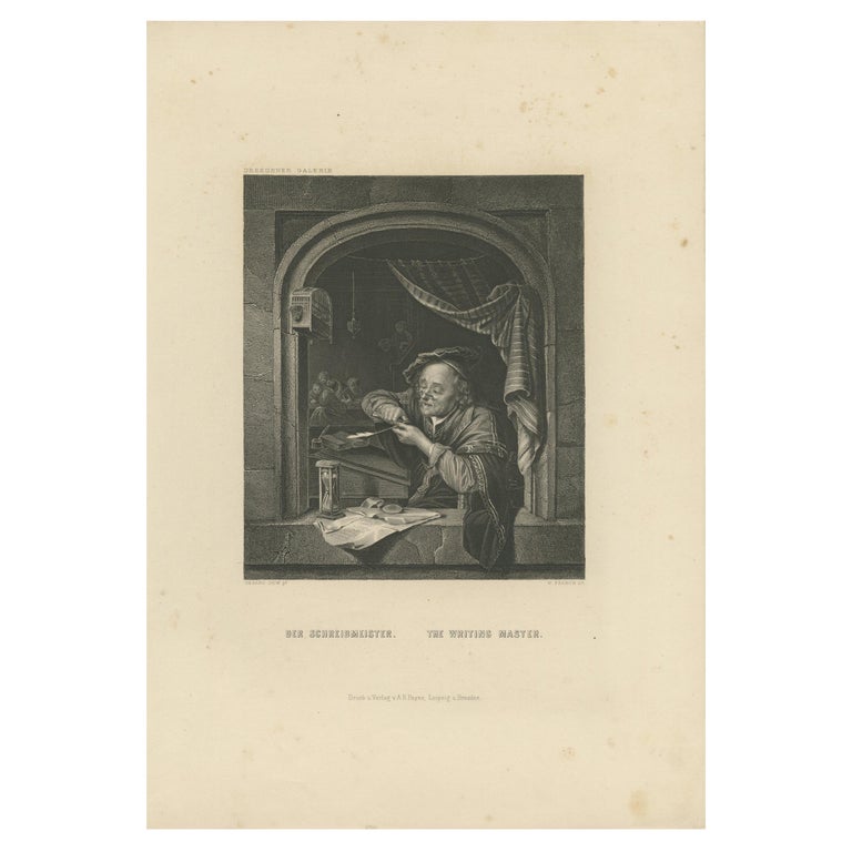 Antique Print of a Writing Master by Payne, 'c.1850' For Sale at 1stDibs