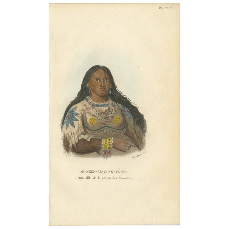 Antique Print of a Young Girl of the Mandan Tribe '1' by Prichard, 1843 ...