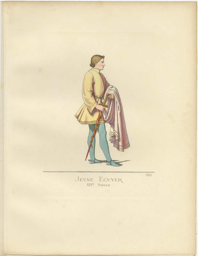 Antique Print of a Young Squire, Italy, 14th Century, by Bonnard, 1860 ...