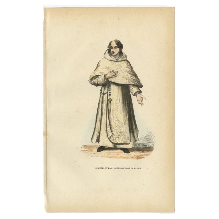 Antique Print of an Augustinian in White Habit of a Christian Religious ...