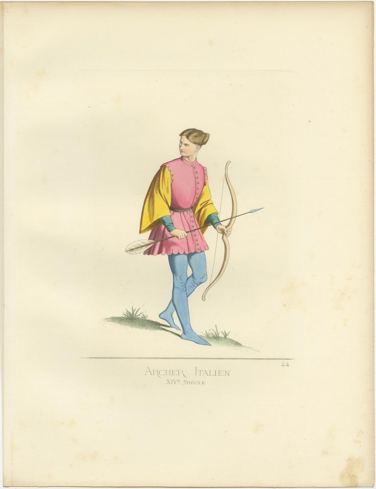 Antique Print of an Italian Archer, 14th Century, by Bonnard, 1860 For ...