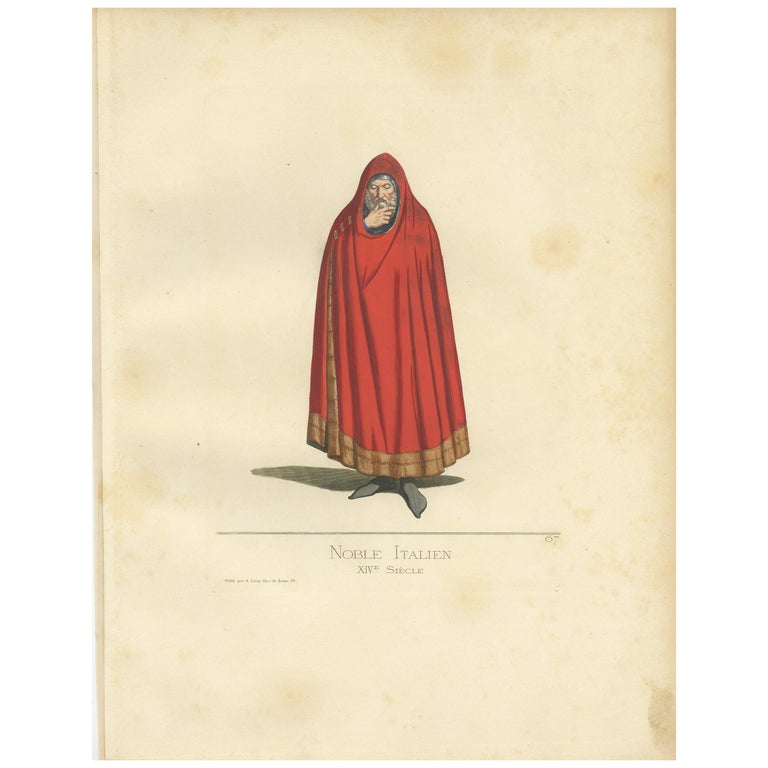 Antique Print of an Italian Nobleman, 14th Century, by Bonnard, 1860 ...