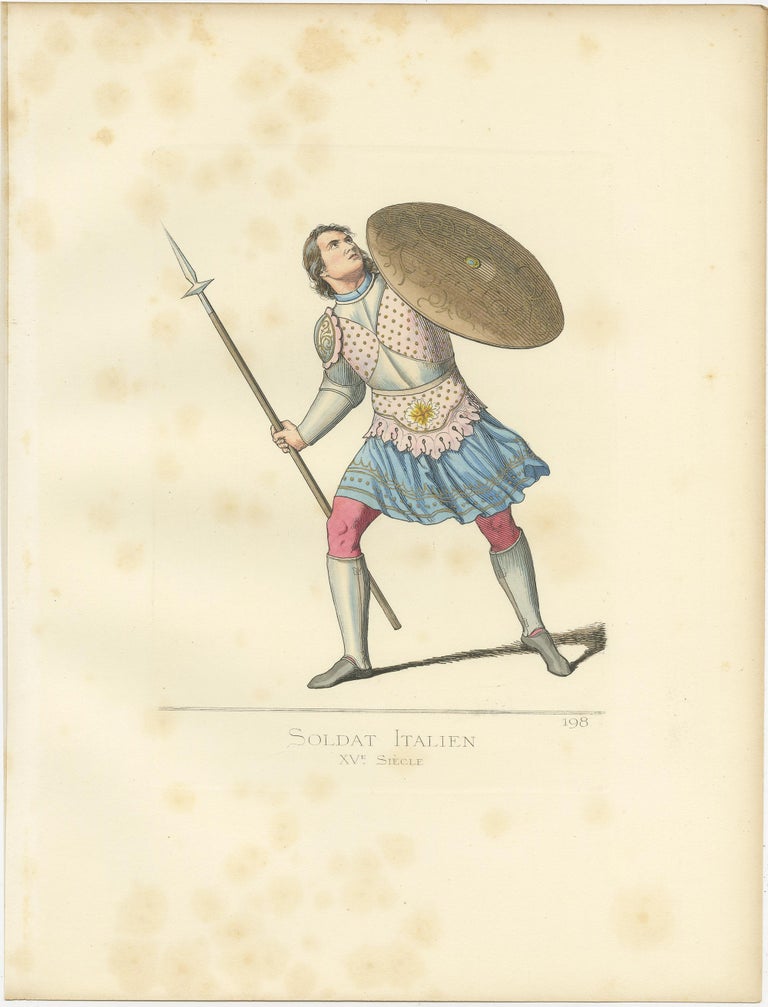 Antique Print of an Italian Soldier, 15th Century, by Bonnard, 1860 For ...