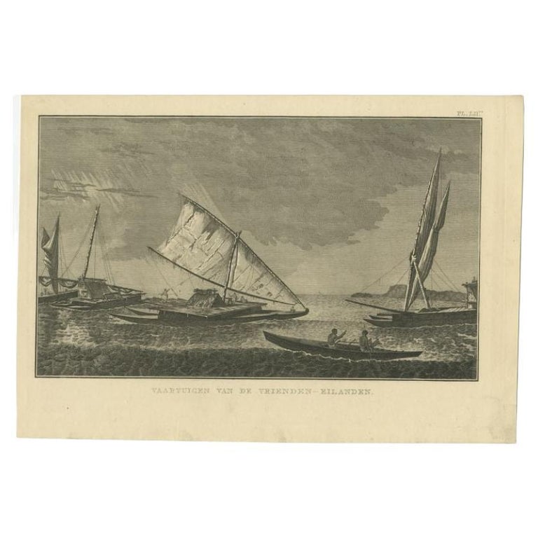 Antique Print of Boats of the Friendly Islands or Tonga, by Cook, c ...