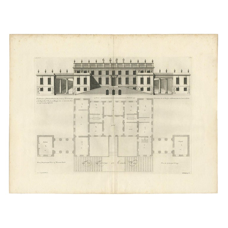 Antique Print of Bramham Park by Campbell, 1725 at 1stDibs