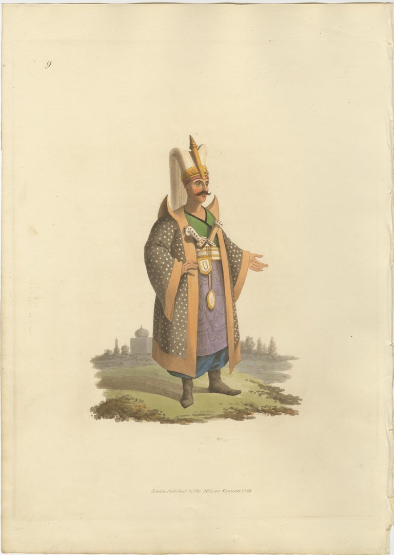 Antique Print of Colonel of Janizaries, the Military Costume of Turkey ...