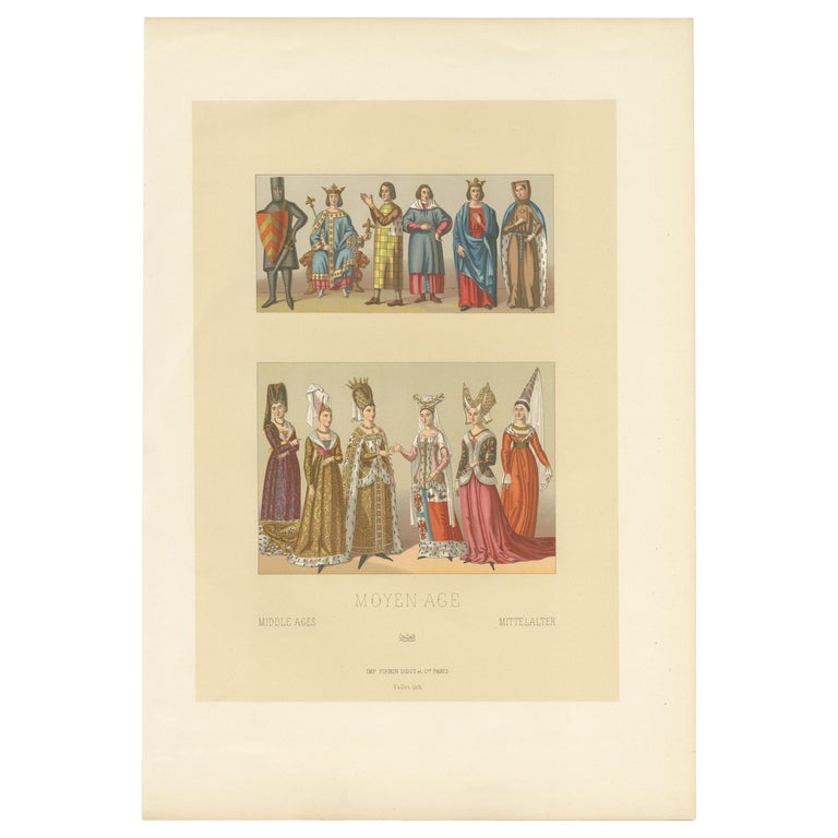 Antique Print of Costumes of the Middle Ages by Racinet '1888' For Sale ...