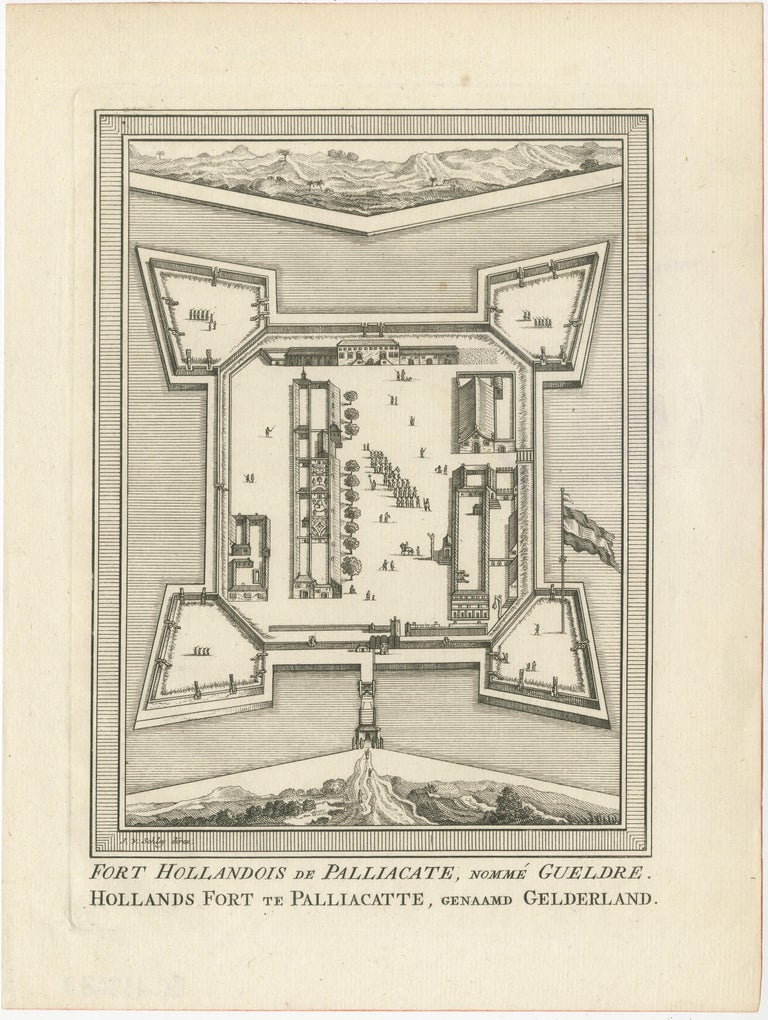 Antique Print of Fort Geldria or Fort Geldaria, located in Pulicat ...