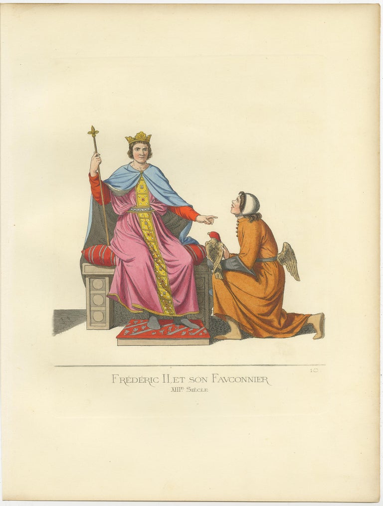 Antique Print of Frederick II and his Falconer by Bonnard, 1860 For ...