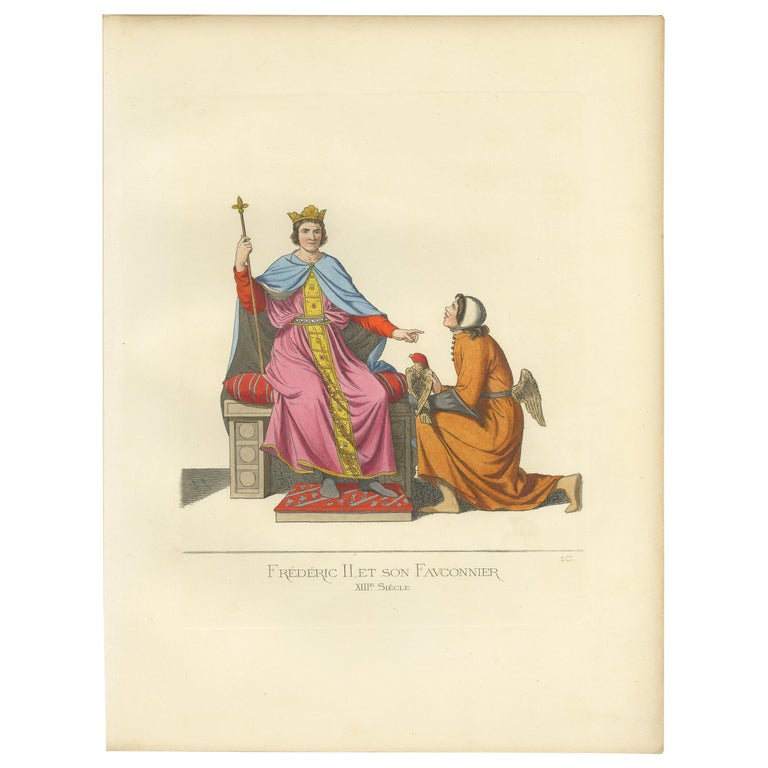 Antique Print of Frederick II and his Falconer by Bonnard, 1860 For ...