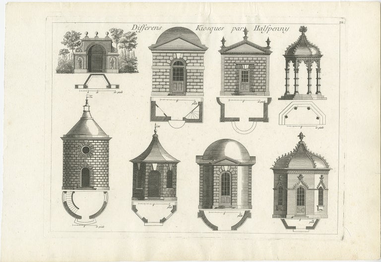 Antique Print of Garden Kiosks by Le Rouge, c.1785 For Sale at 1stDibs
