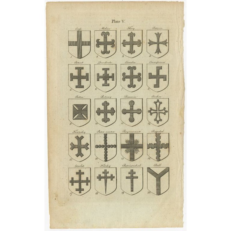 Antique Print of Heraldry Crosses in England, c.1820 For Sale at 1stDibs