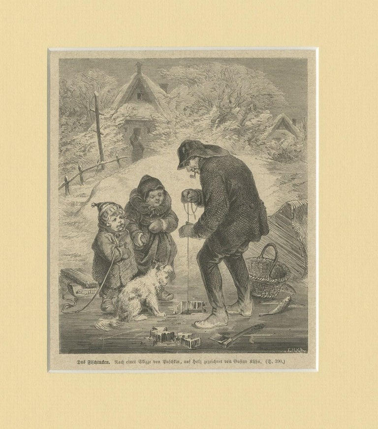 Antique Print of Ice Fishing, C.1900 For Sale at 1stDibs