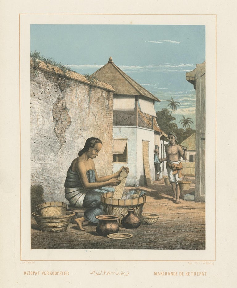 Antique Print of Javanese Woman Selling Ketupat by Van Pers 'circa 1850 ...