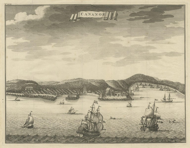 Antique Print of Kannur or Cananore with Ships, in Kerala, India, 1726 ...