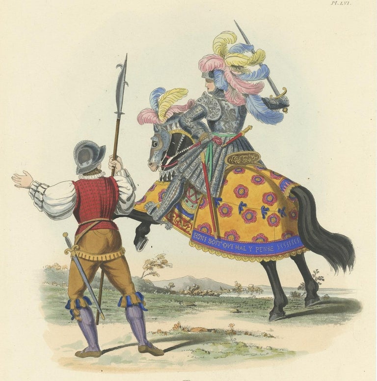 Antique Print of King Henry, Knight on a Horse, and a Billman, 1842 For ...
