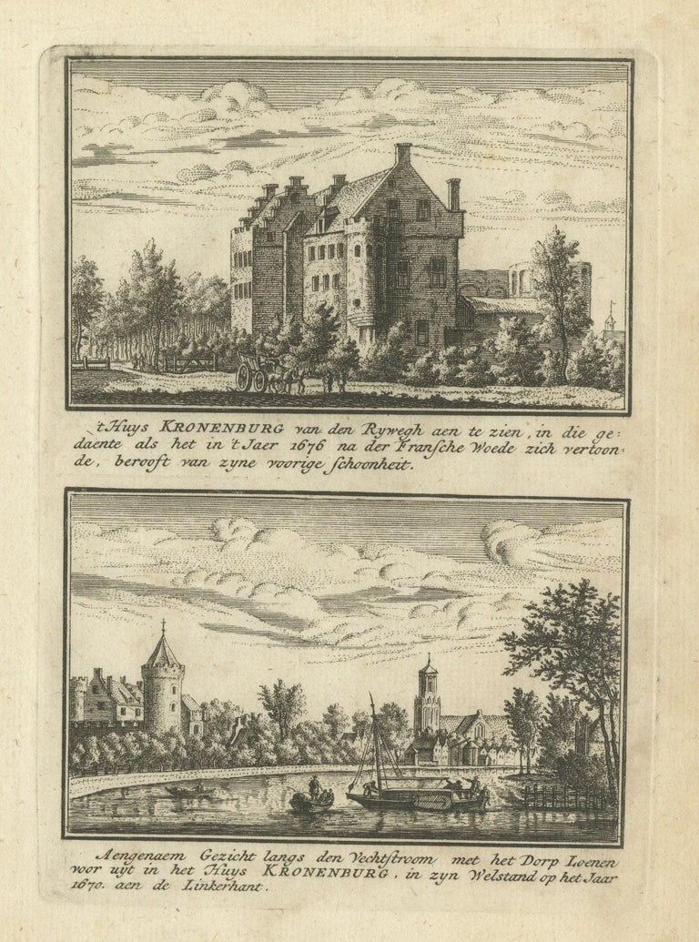 Antique Print of Kronenburg Castle Near Loenen, Utrecht, the ...