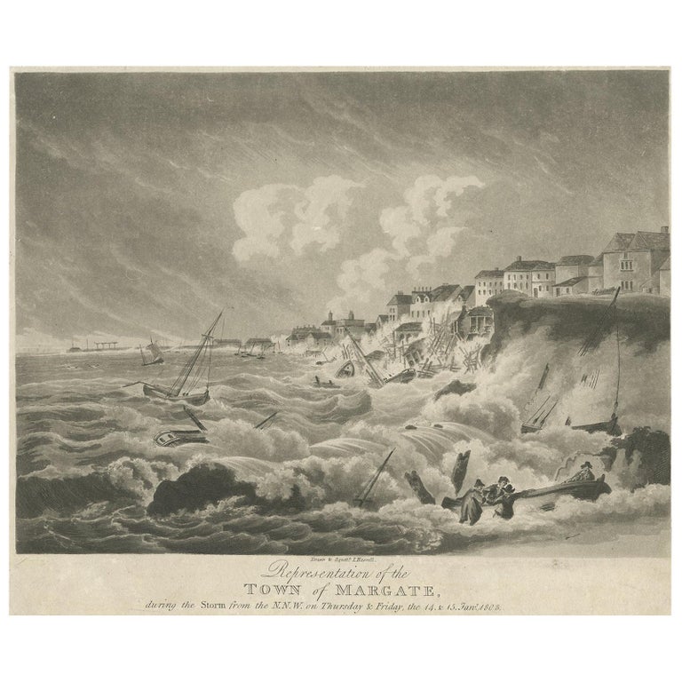 Antique Print of Margate During the Storm by Hassell, circa 1808 For ...