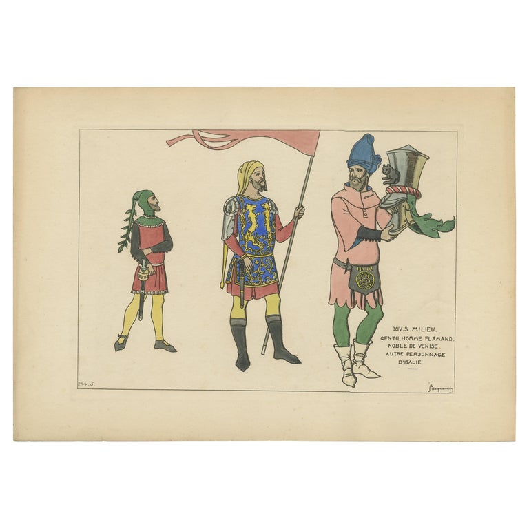 Antique Print of Men from Flanders and Italy 'c.1870' For Sale at 1stDibs