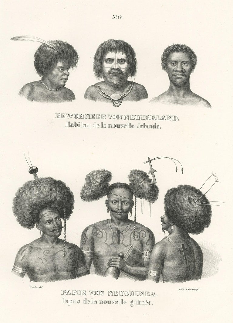 Antique Print of Natives from New Ireland and New Guinea by Honegger ...
