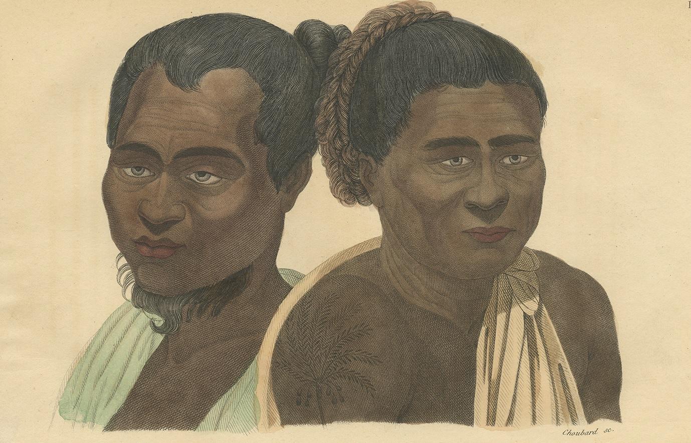 Original Handcolored Antique Print of Natives of the Sandwich Islands ...