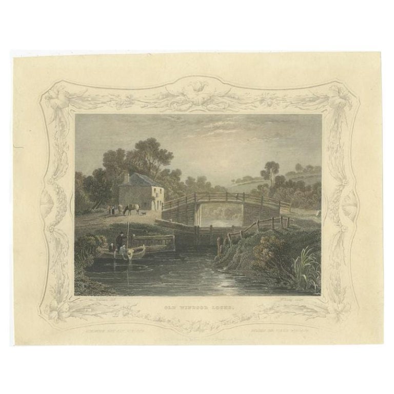 Antique Print of Old Windsor Lock, on the River Thames in England, 1834 ...