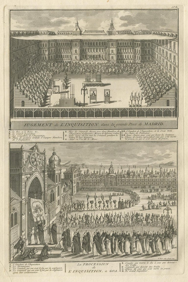 Antique Print of Spanish Inquisitions in Madrid and Goa by B. Picart ...