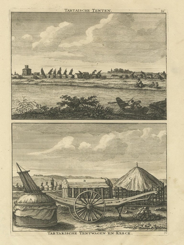 Antique Print of Tartar Tents, Wagon and a Tartar Church, 1714 For Sale ...