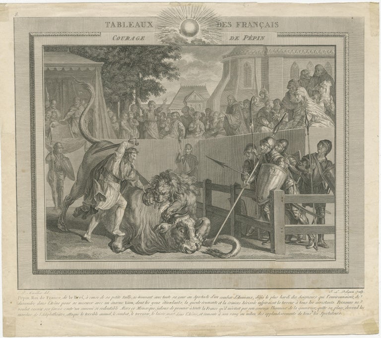 Antique Print of the Bravery of Pepin the Short, First King of the ...