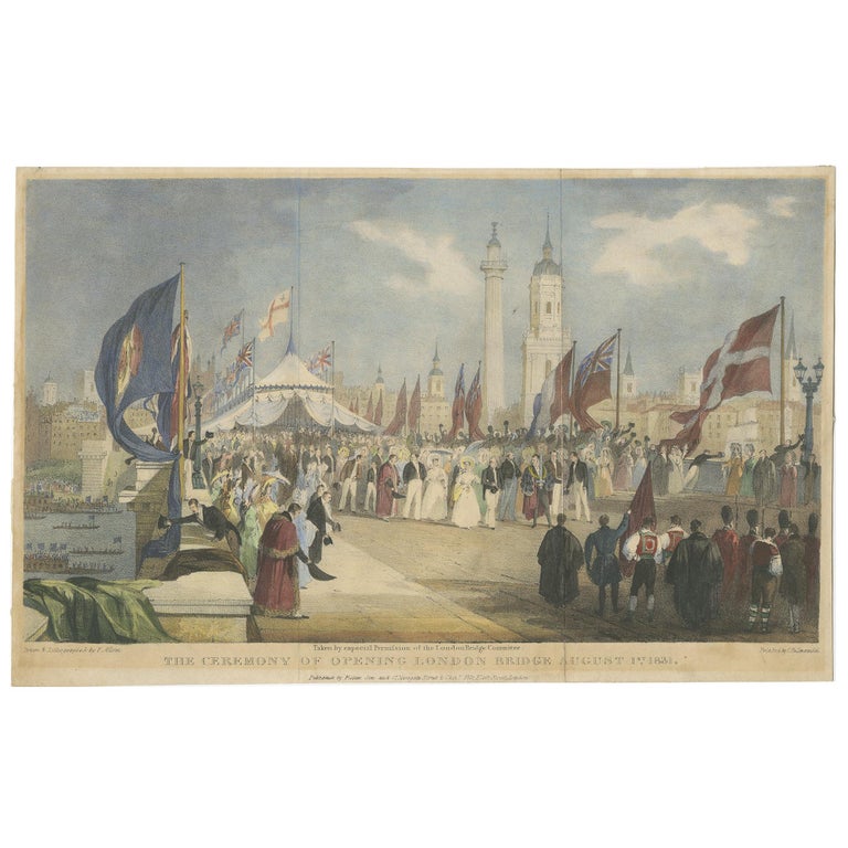 Antique Print of the Ceremony of Opening London Bridge by Hullmandel ...