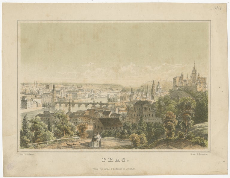 Antique Print of the City of Prague, Capital of the Czech Republic ...